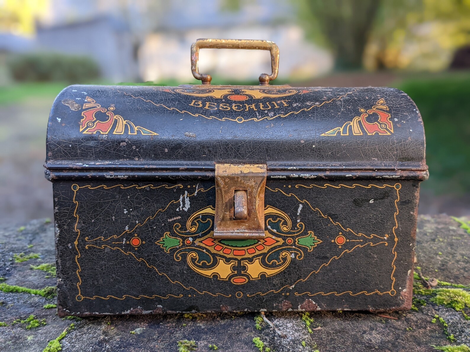 Antique Biscuit Painted Tin Box Dutch Black & Gold Tin Chest Art Deco ...