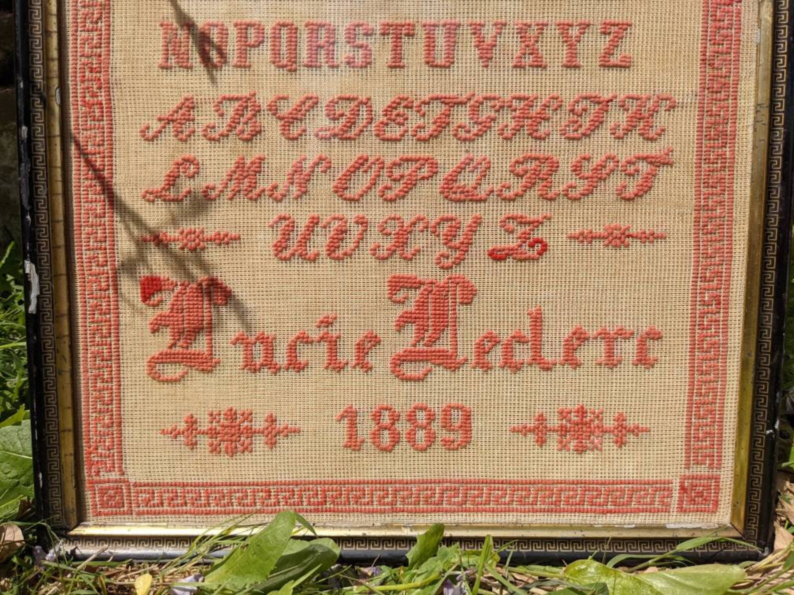 Antique French Cross-stitch Alphabet Sampler | Victorian Framed ...