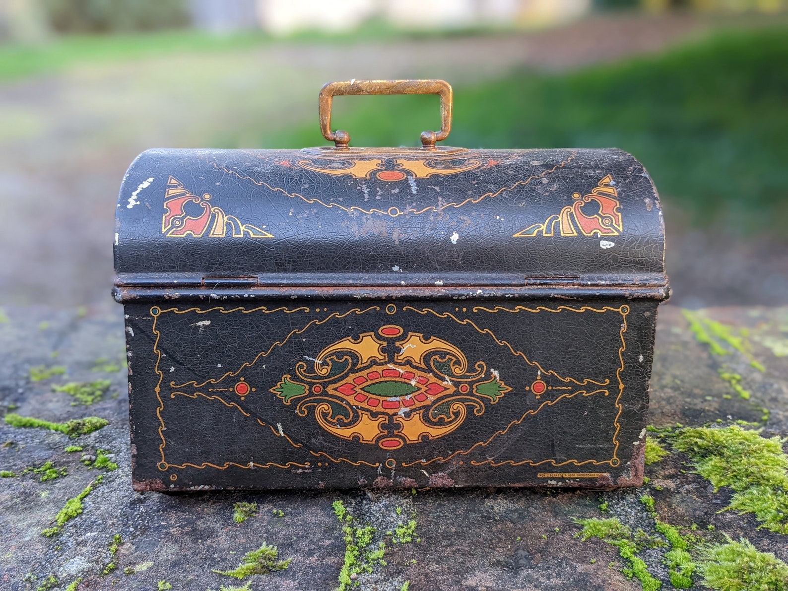 Antique Biscuit Painted Tin Box Dutch Black & Gold Tin Chest - Etsy