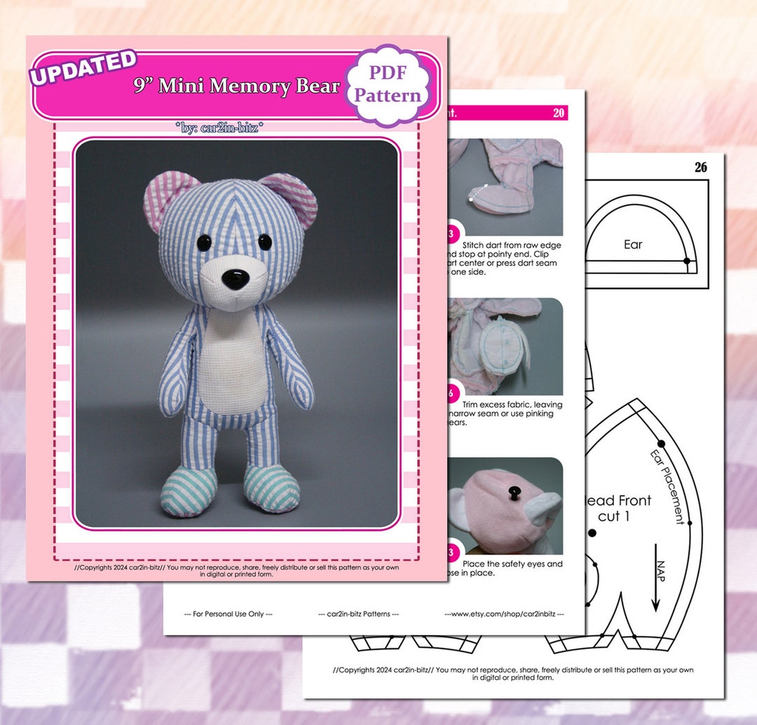 DIGITAL Pattern Mini Memory Bear PDF Pattern PDF Tutorial not a ...