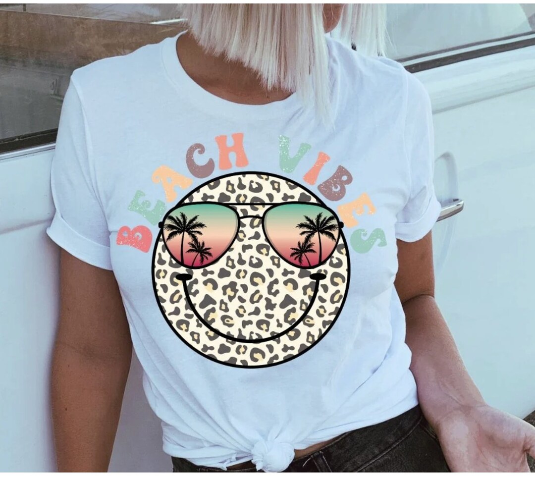 Beach Vibe Smiley Face Shirt, DTF Print, Summer, Beach, Vibe ...