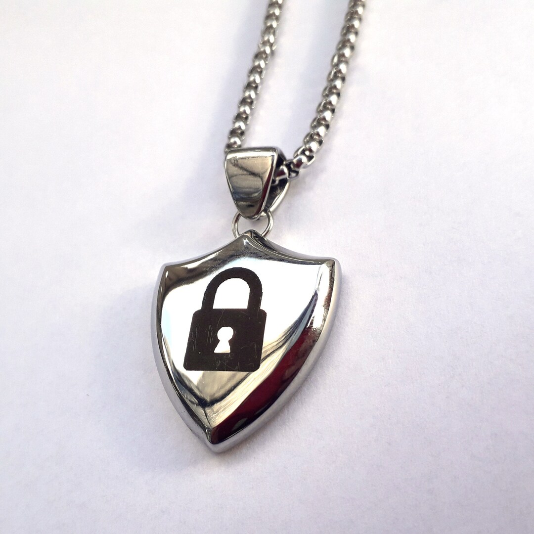 BDSM Shield Symbols Lock Stainless Steel Collar Fetish Jewelry- Emblem- Schild Escudo Schmuck ...