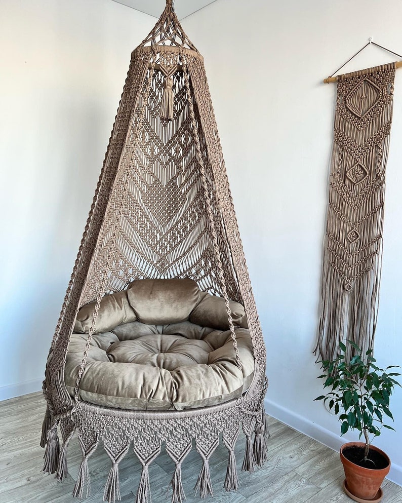 Macrame Hammock Chair Macrame Round Swing Hanging Cotton - Etsy
