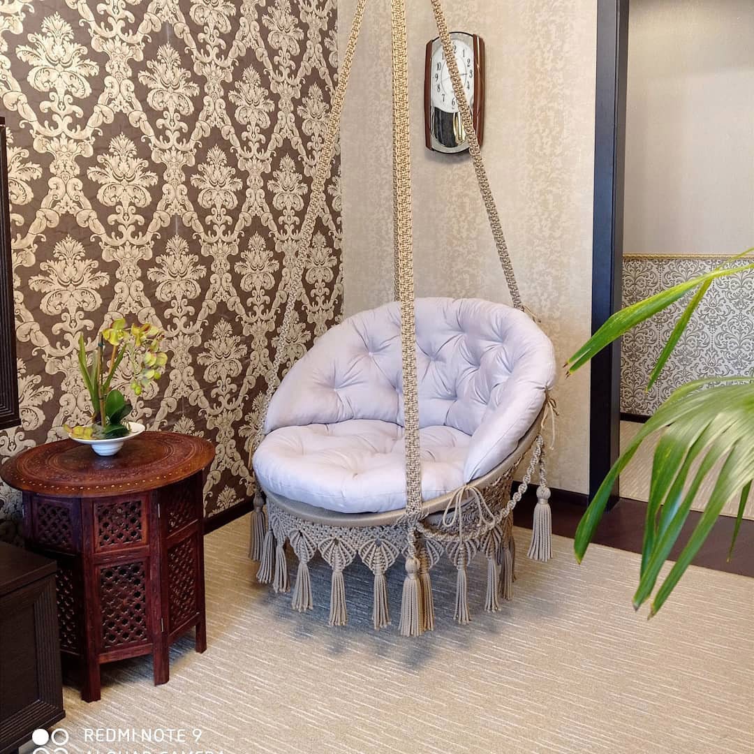 Macrame Hammock Chair, Macrame Round Swing, Hanging Cotton Macrame ...