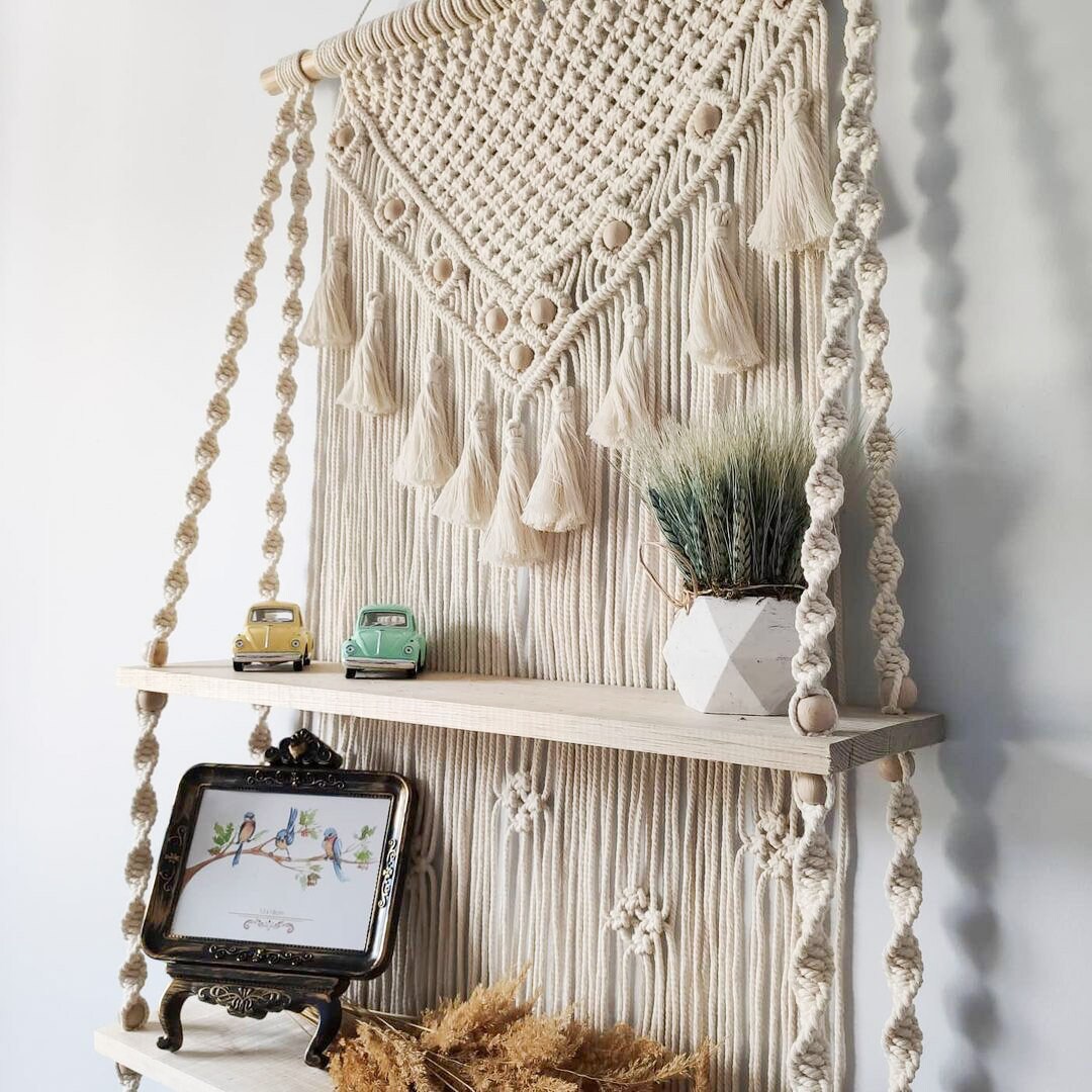 Two Macrame Floating Shelf Boho Wall Hanging Shelf Boho - Etsy