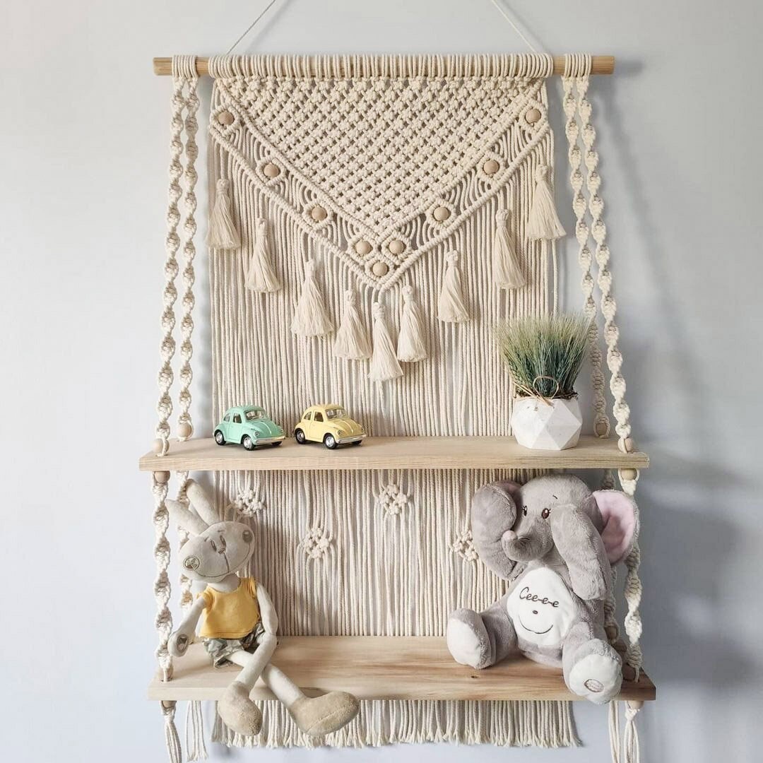 Two Macrame Floating Shelf, Boho Wall Hanging Shelf, Boho Indoor Rope ...
