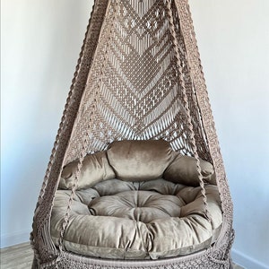Macrame Hammock Chair, Macrame Round Swing, Hanging Cotton Macrame ...
