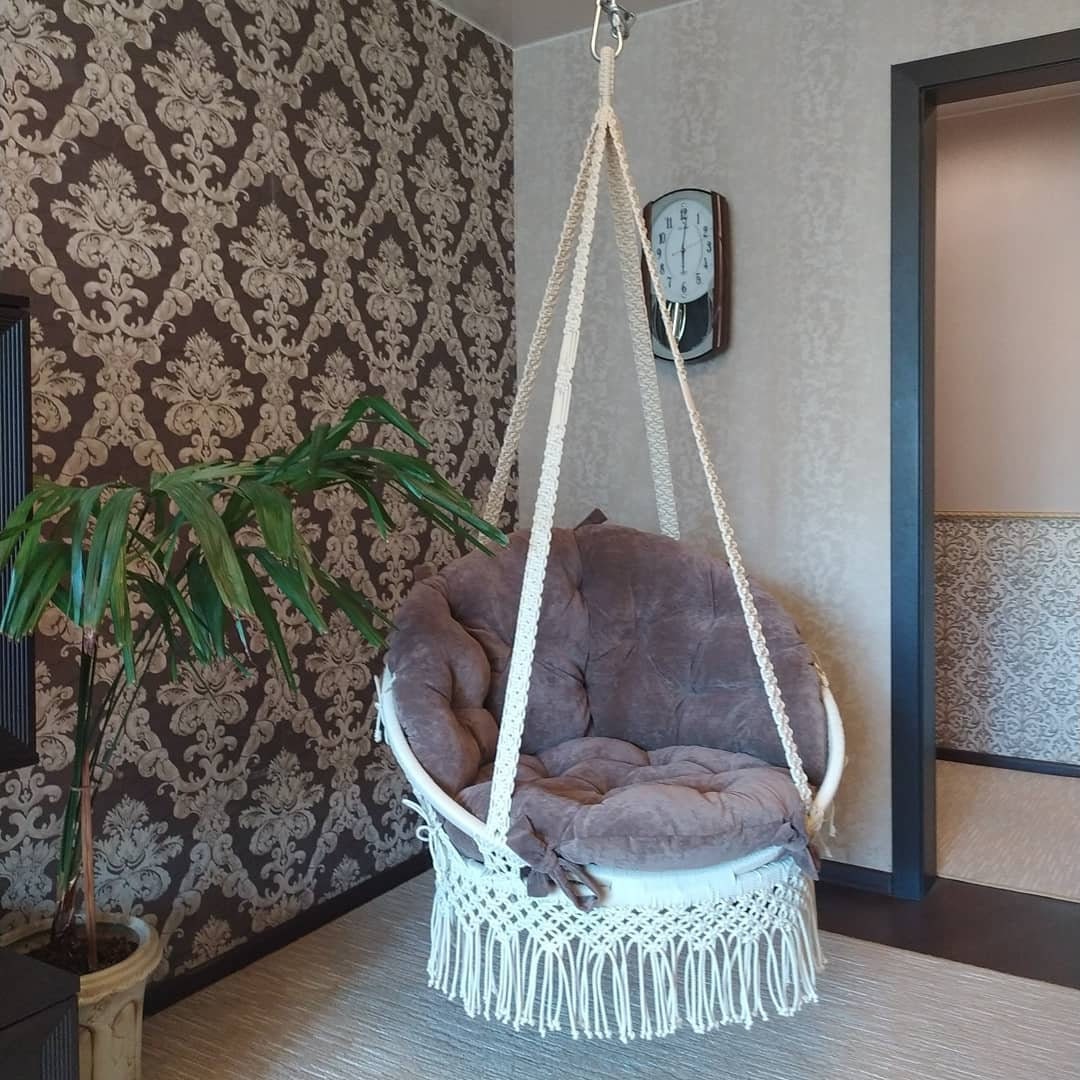 Macrame Hammock Chair, Macrame Round Swing, Hanging Cotton Macrame ...