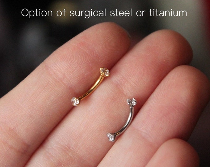 14k White Gold Rook Piercing Double Jeweled Barbell.2.5mm Cz's ...