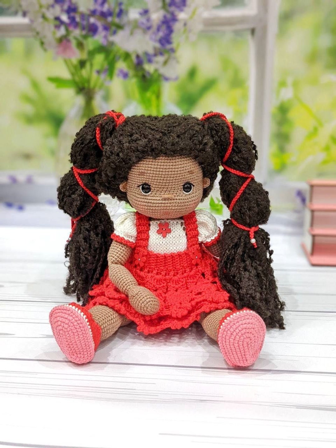 Black Doll With Natural Hair, Amigurumi Black Doll Finished, Crochet ...