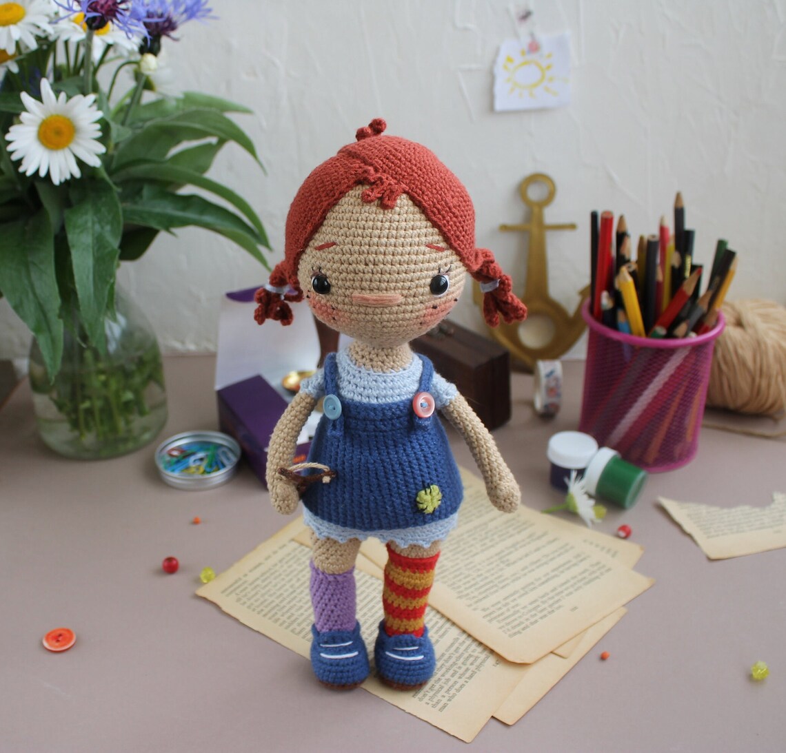 Pippi Longstocking Doll Pippi Crochet Doll Little Pippi - Etsy