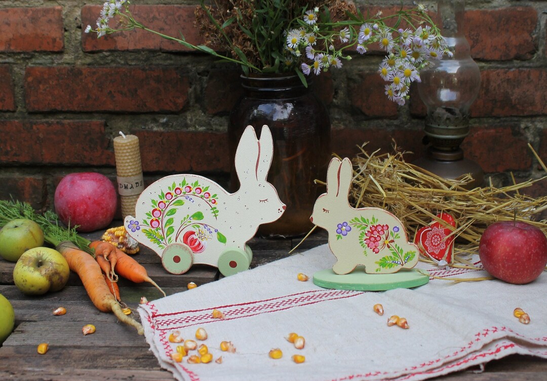 Bunny Wood Decor, Chunky Wood Bunny, Rabbit Christmas Ornament, Hand ...