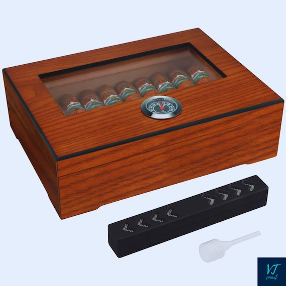 Cedar Wood Cigar Humidor W/ Hygrometer Humidifier Portable Box - Etsy