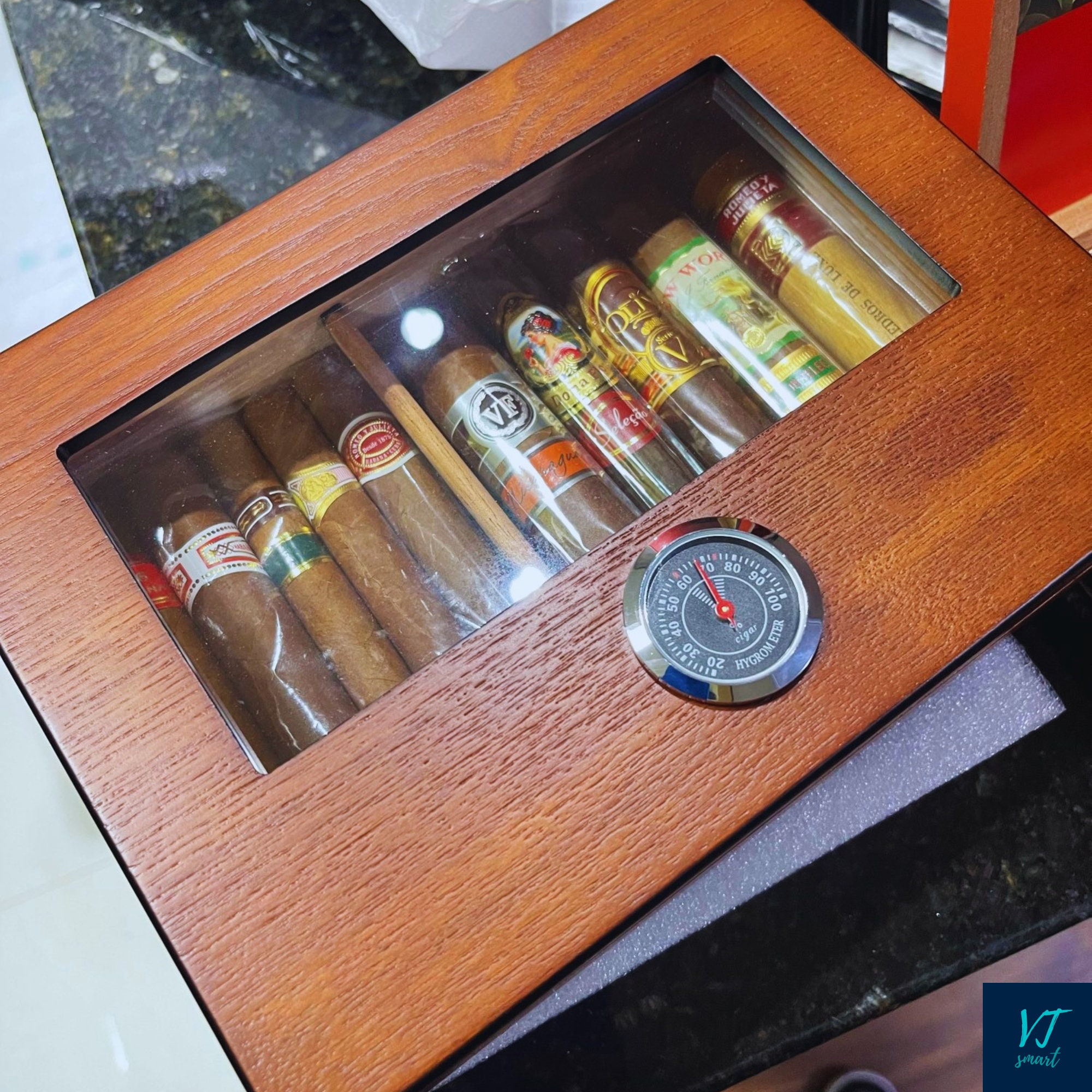 Cedar Wood Cigar Humidor W/ Hygrometer Humidifier Portable Box Glass ...