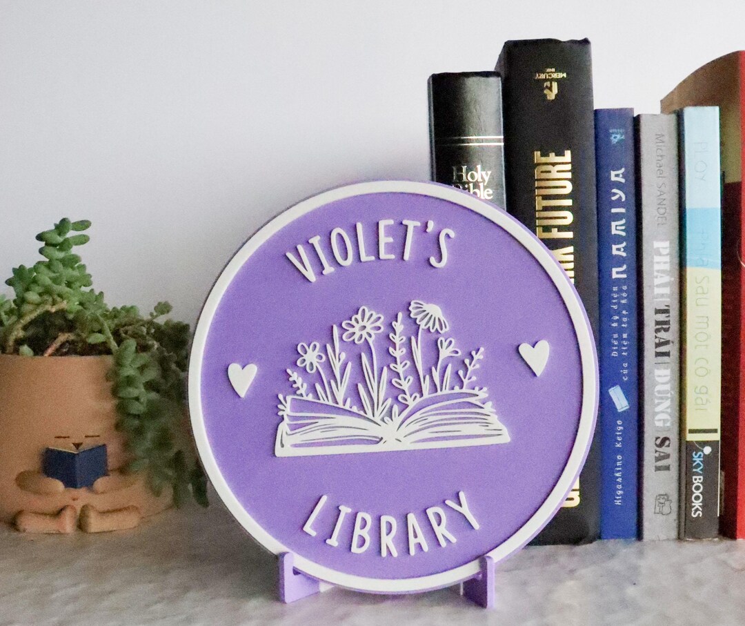 Personalized Library Sign With Folding Book Stand, Book Nook Decor - Etsy