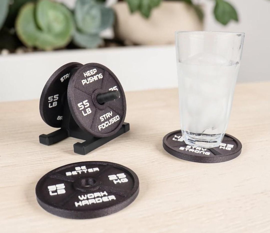 Gym Coaster Set Weight Plate With Rack, Fitness Gift for Him ...