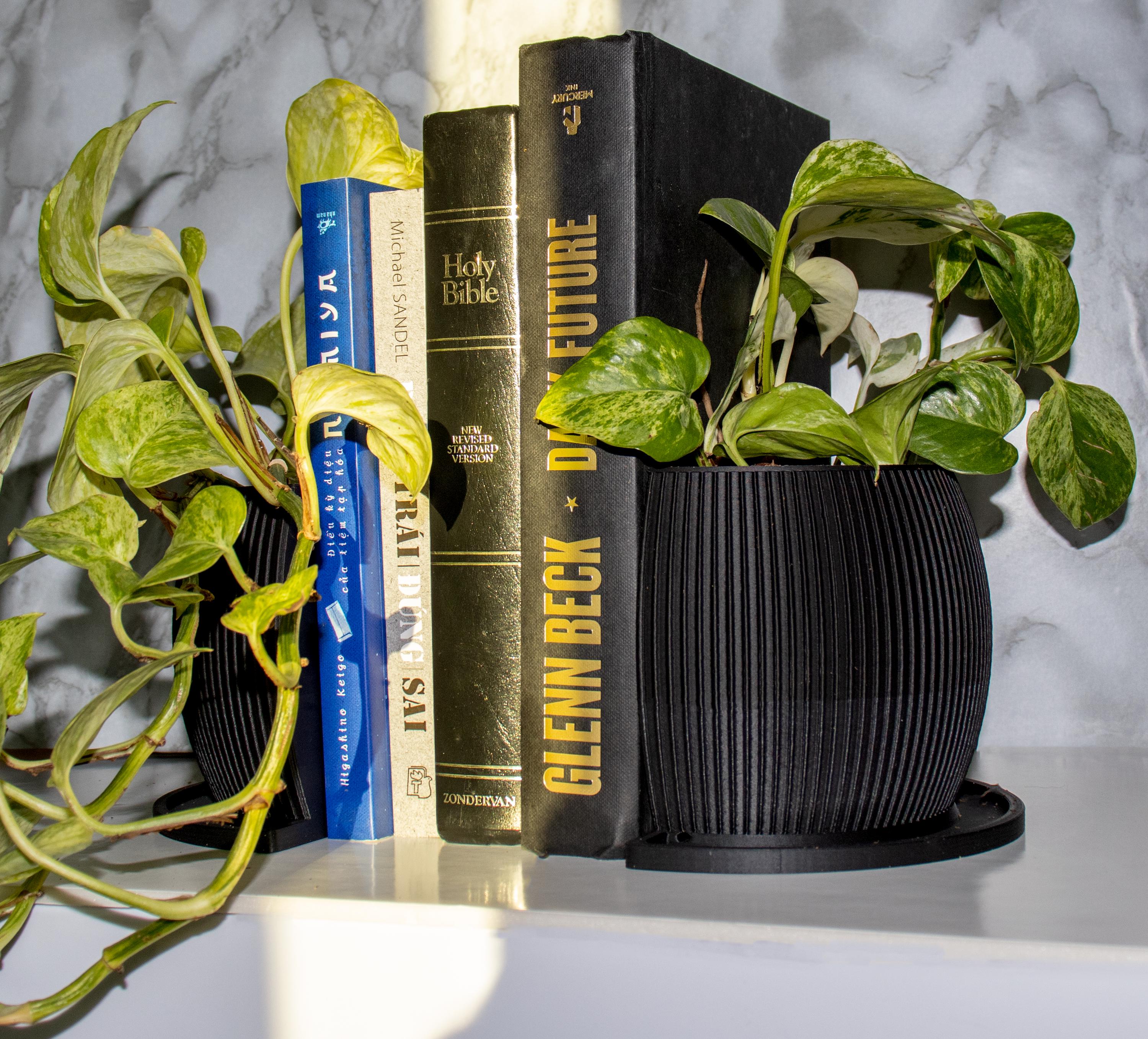 Minimalist Planter Pot Bookend | Book Lover Gift | Minimal Shelf Decor ...