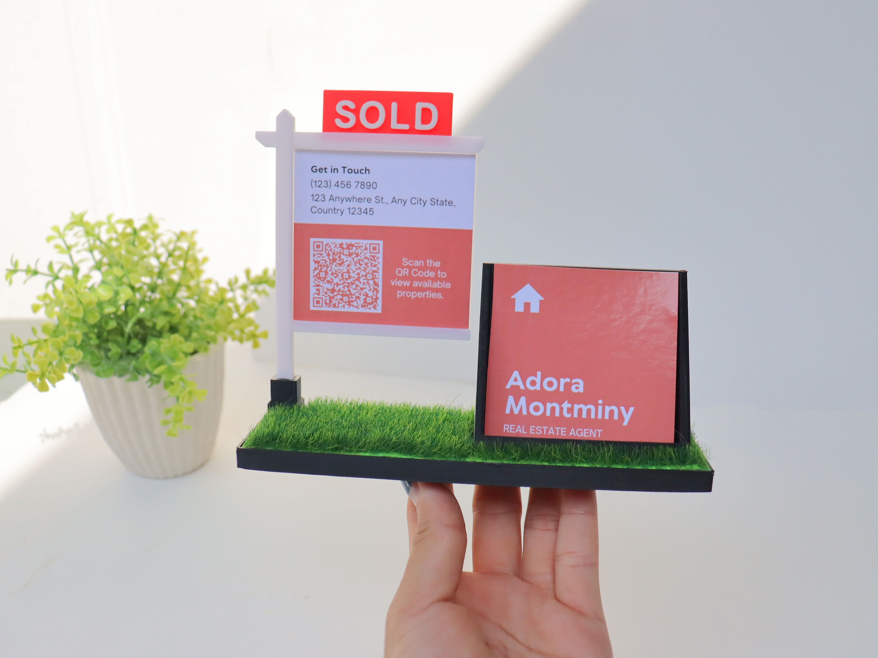 Square Realtor Business Card Holder | Real Estate Agent Gift With Grass ...
