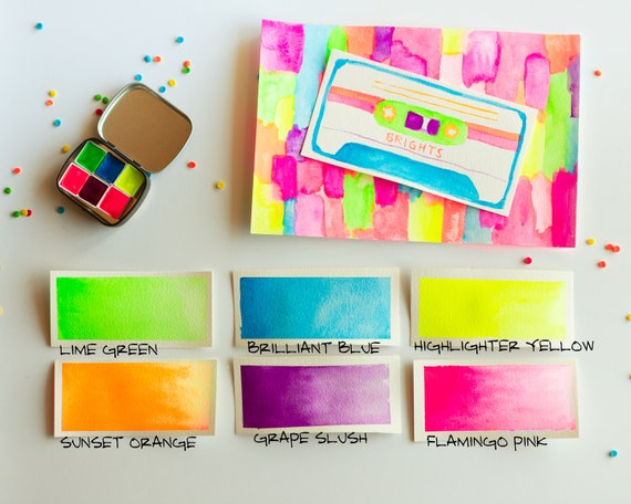Bright Fluorescent Neon Handmade Watercolor Paint Palette 6 | Etsy