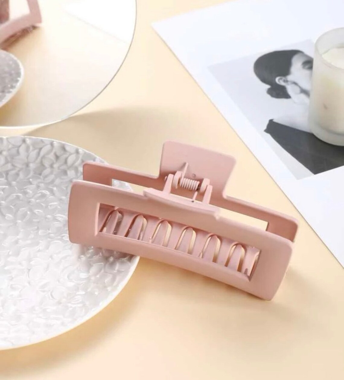 Oversized Hair Claw, Large Light Pink Claw Clip, Thick Hair Claw, Matte ...