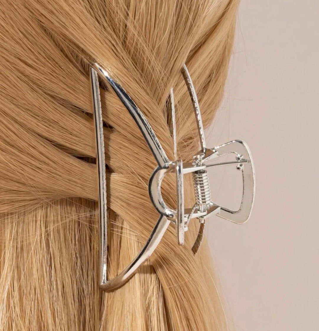 Silver Metal Hair Claw Clip, Hair Clip for Medium Thick Hair, Strong ...