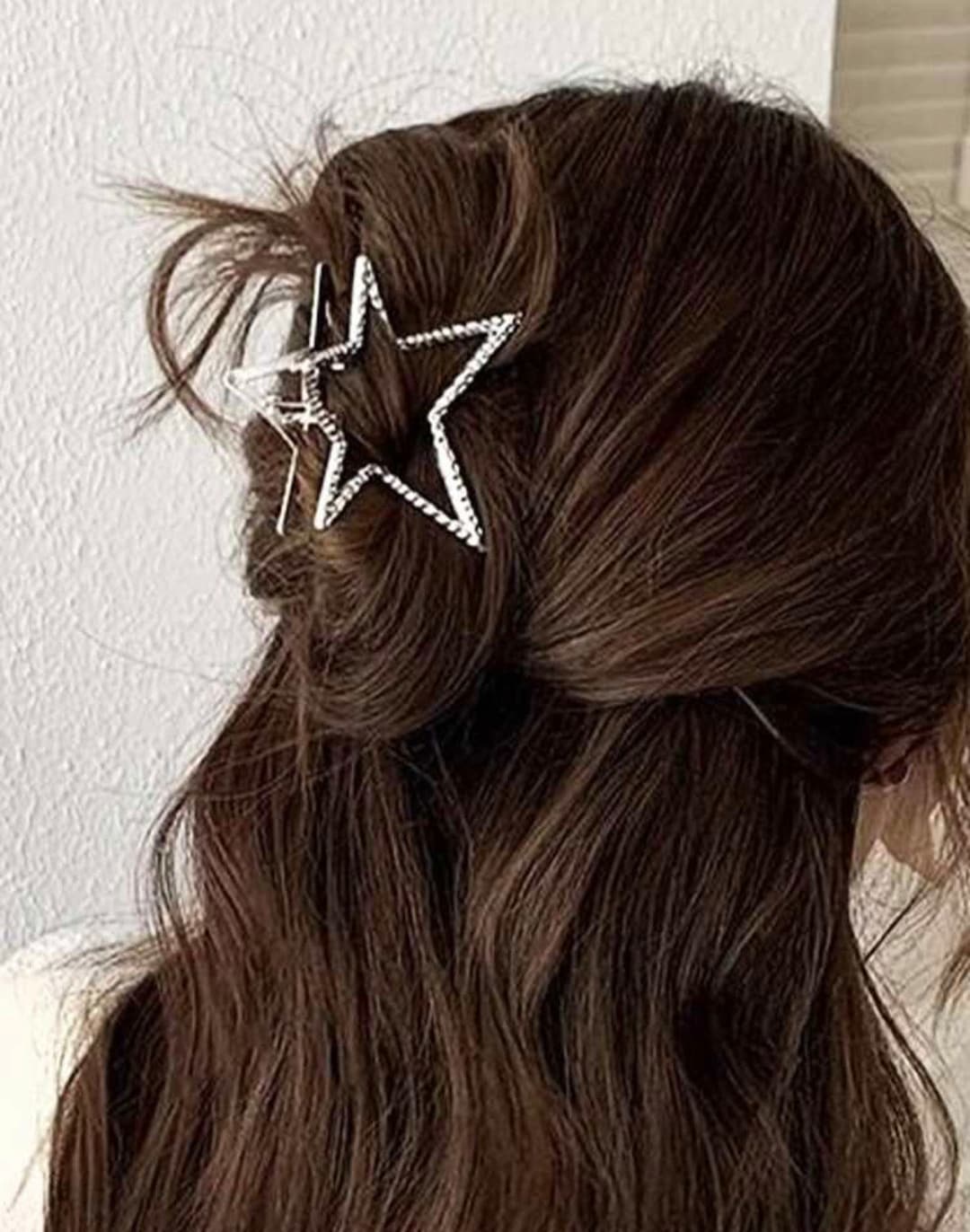 Silver Metal Star Claw Clip, Hair Clip for Medium Thick Hair, Strong ...