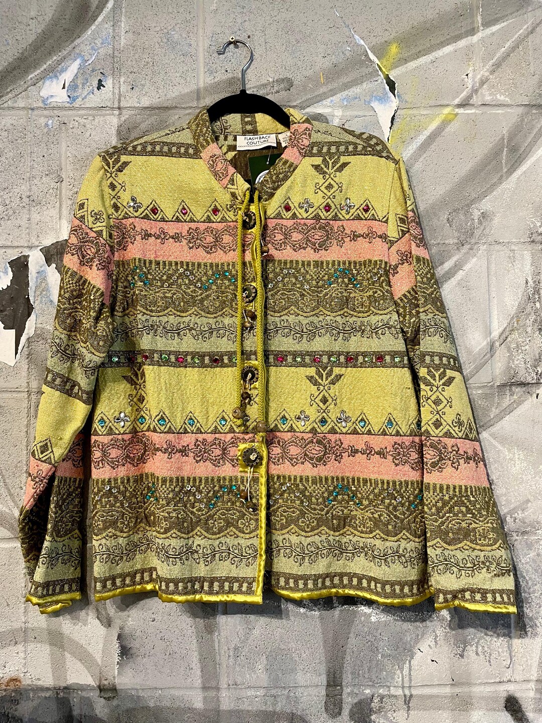 Flashback Green Embellished Tapestry Jacket - Etsy