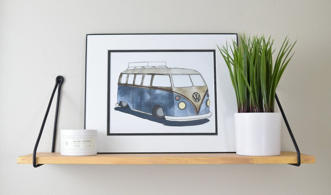 VW Bus Digital Art Download - Blue or Black, Vintage Bus Print ...