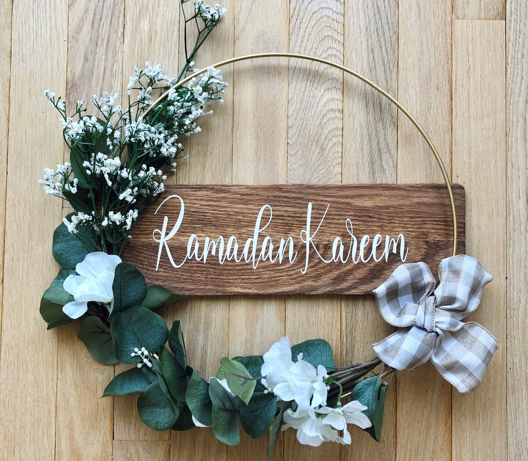 Ramadan Gold Floral Hoop, Rustic, Wood Sign, Wreath, Modern Islamic ...