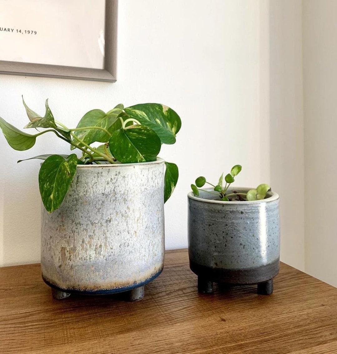 Blue Gradient Ceramic Footed Planter: Minimalist Pottery - Etsy