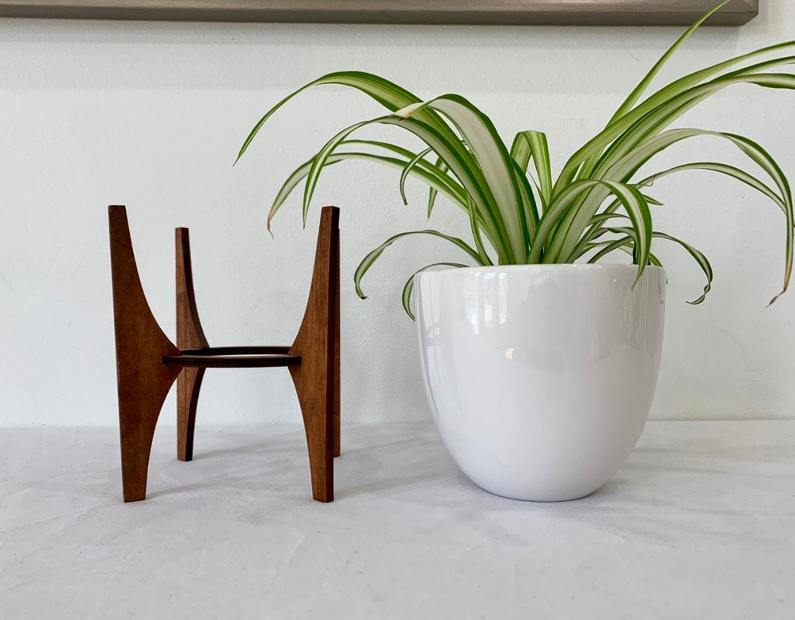 Modern White Ceramic and Canvas Wood Table Planters - Etsy UK
