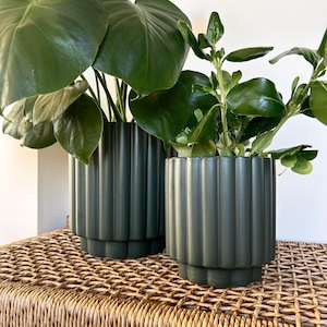 Olive Green Ceramic Planter Pot: Modern Lines Design - Etsy