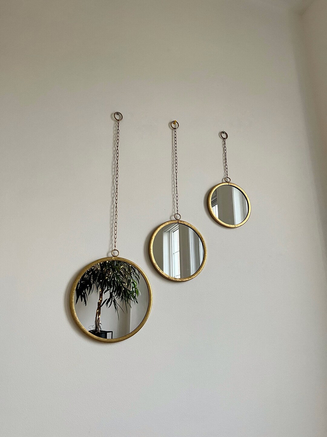 Rustic Gold Metal Rimmed Round Hanging Mirrors (set of 3) - Etsy