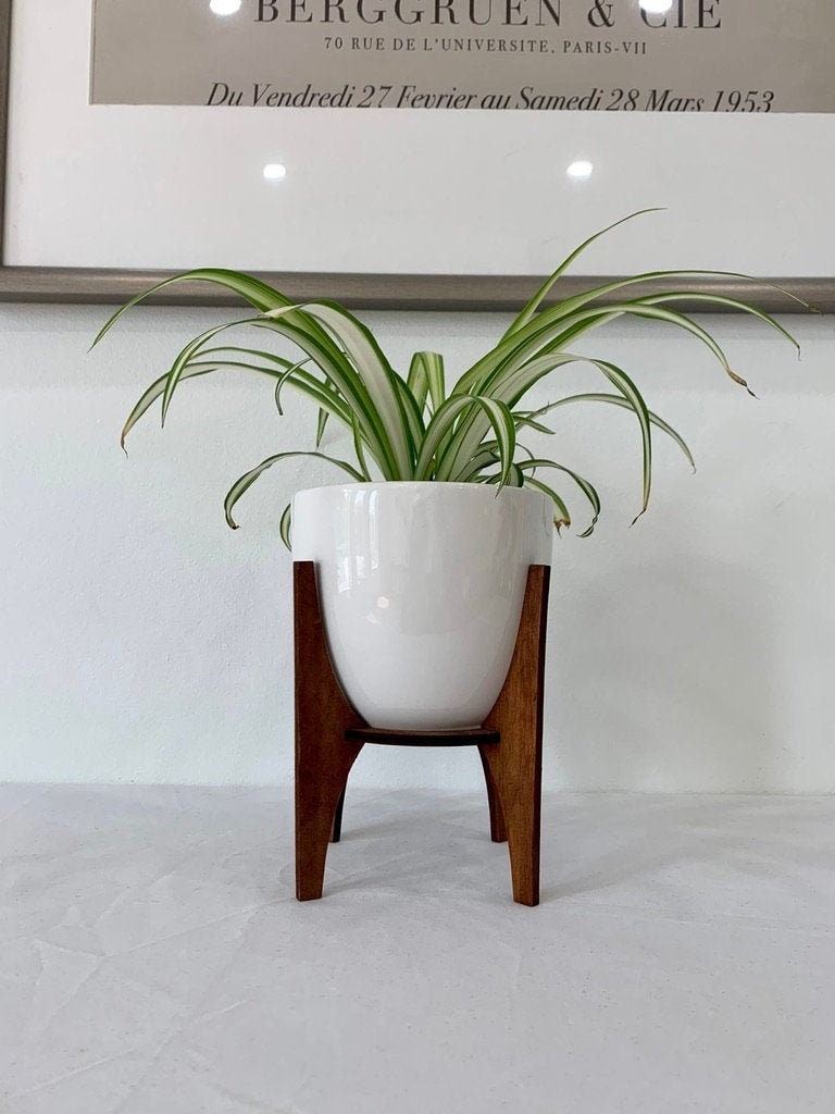 Modern White Ceramic and Canvas Wood Table Planters - Etsy UK