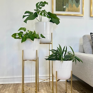 Classic White Metal Planters on Gold Legs/indoor Outdoor Planters/home ...