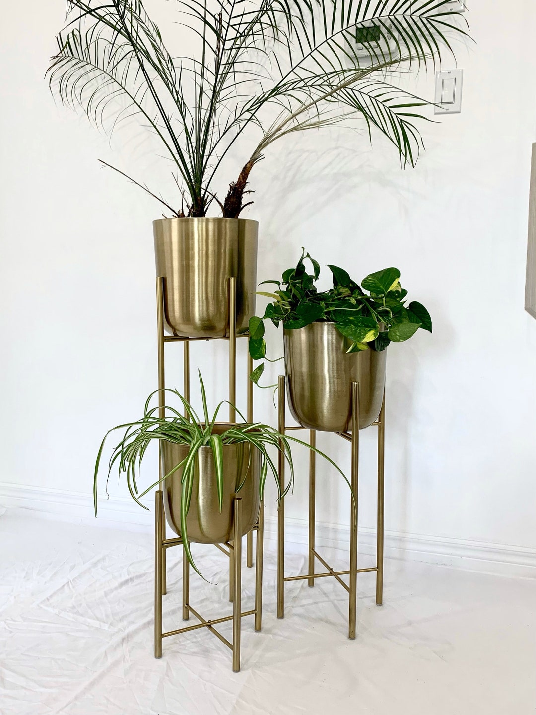 Classic Gold Metal Planters on Gold Legs/indoor Outdoor Planter /home ...
