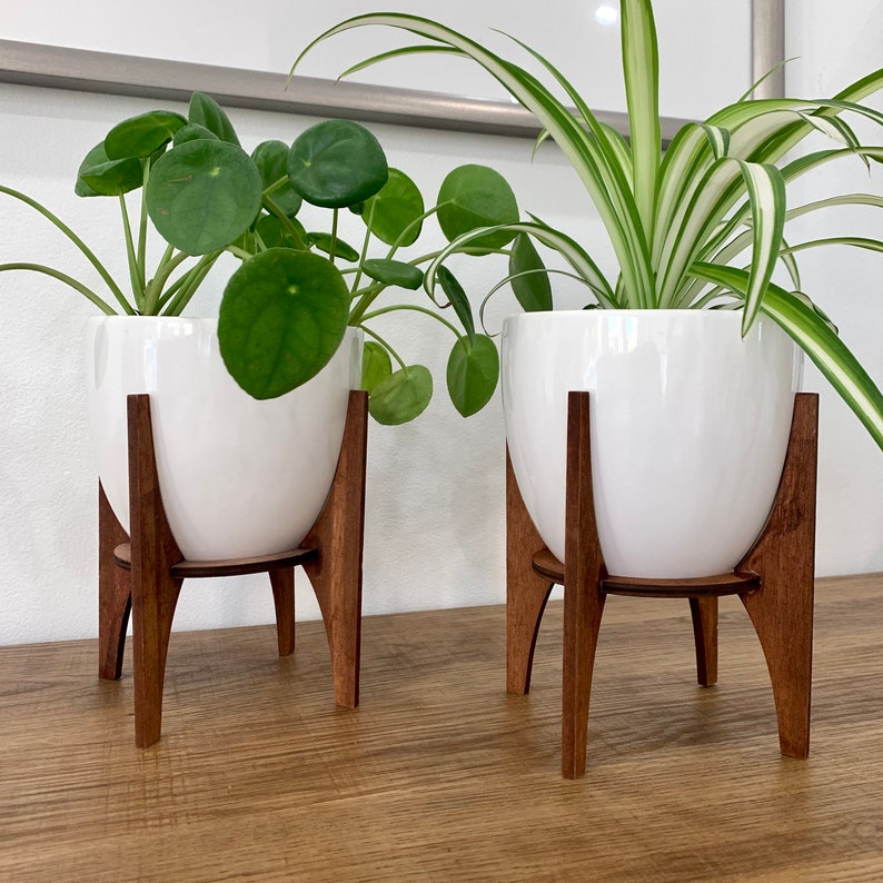 Modern White Ceramic and Canvas Wood Table Planters - Etsy UK