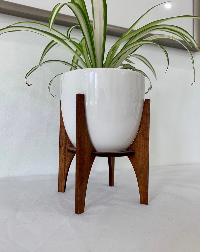 Modern White Ceramic and Canvas Wood Table Planters - Etsy UK