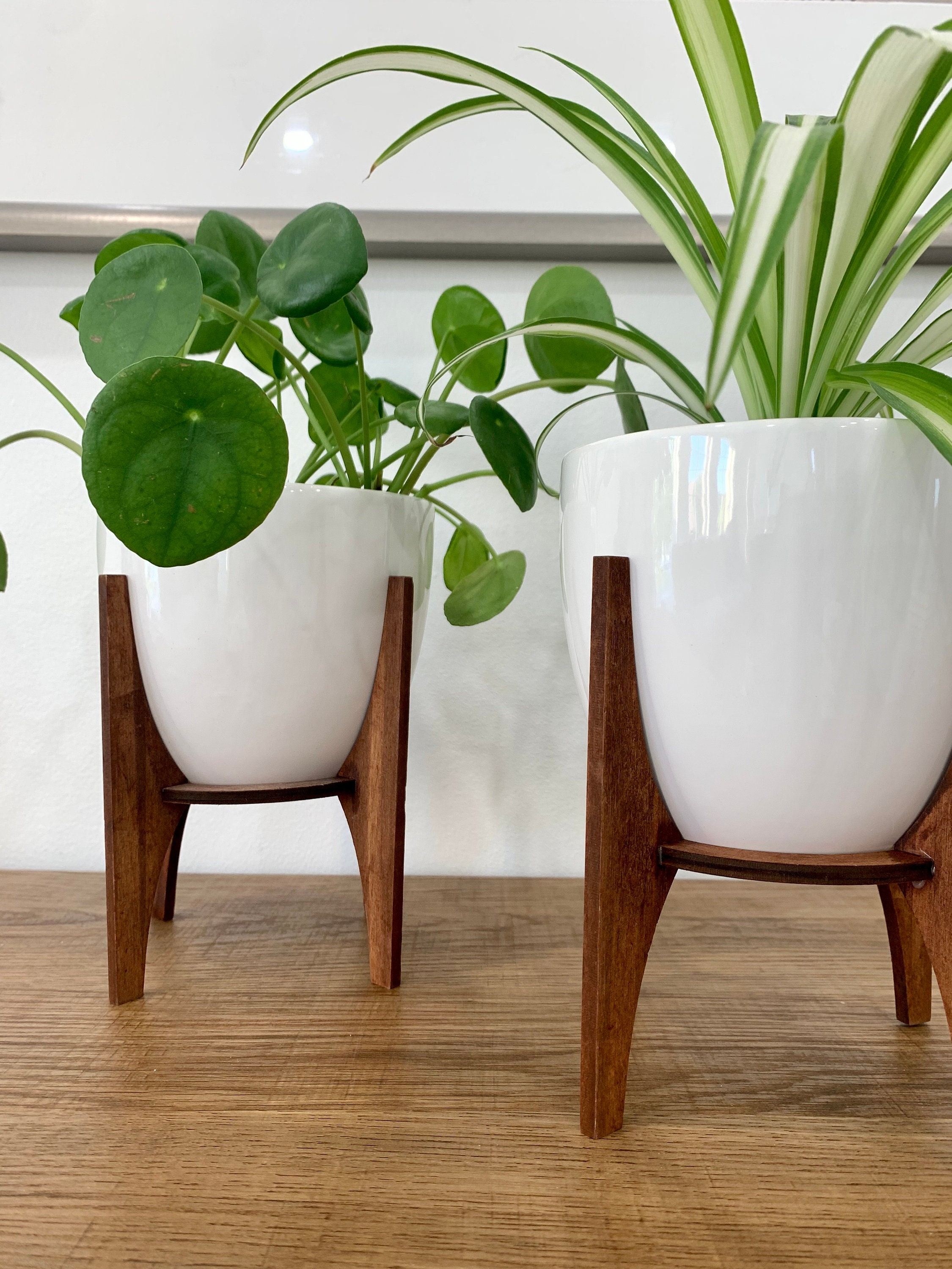 Modern White Ceramic and Canvas Wood Table Planters - Etsy UK