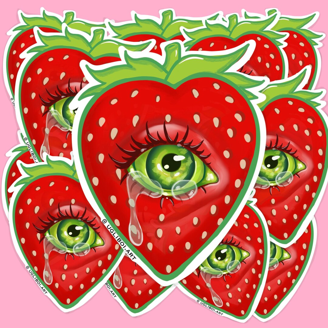 Trippy Crying Eye Strawberry Vinyl Sticker - Etsy