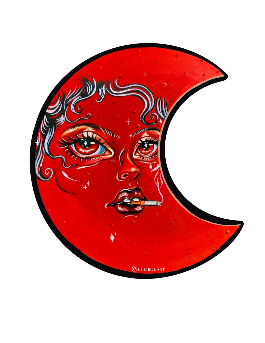Smoking Red Lunar Moon Vinyl Sticker Etsy