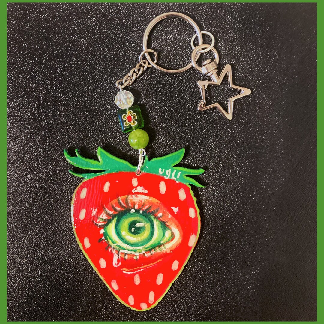 Hand Painted Trippy Eye Strawberry Keychain // Backpack Tag // Purse ...