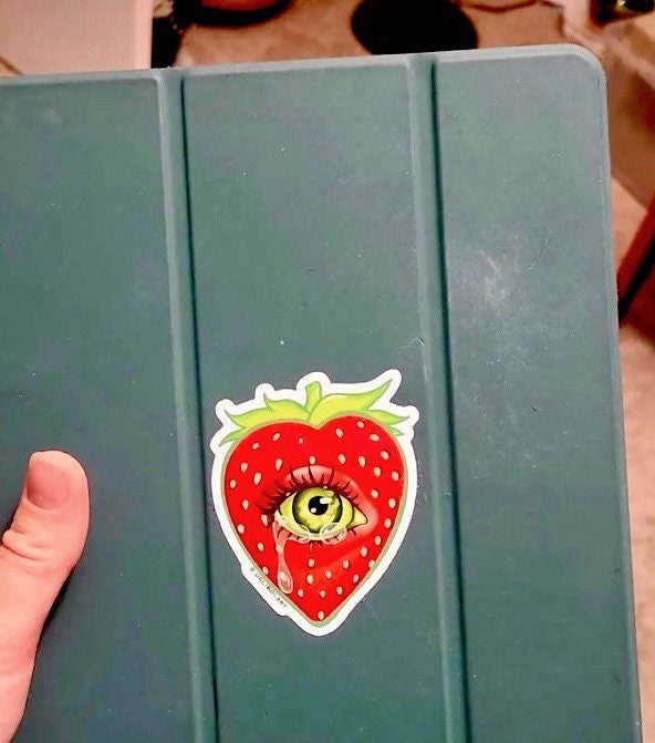 Trippy Crying Eye Strawberry Vinyl Sticker - Etsy