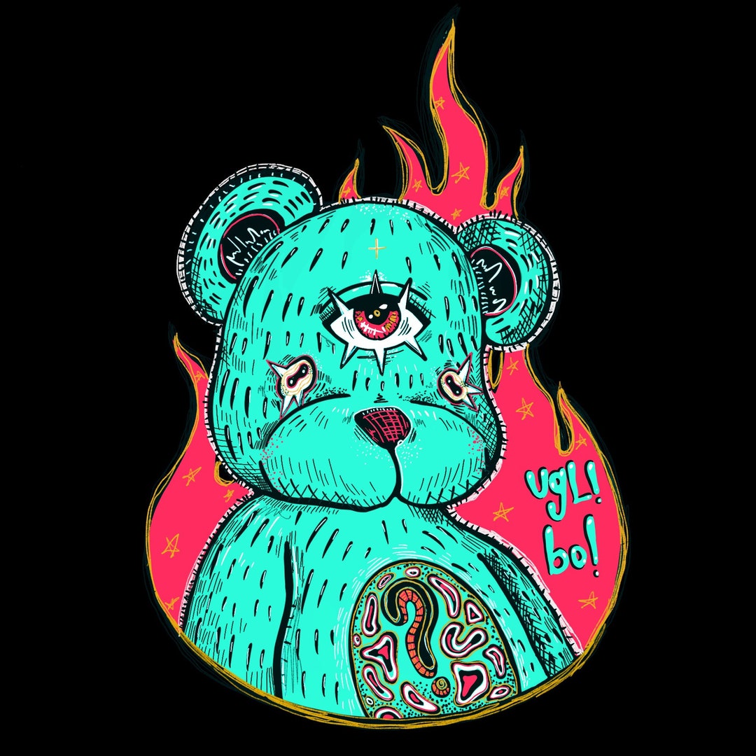 Flaming Teddy Bear Vinyl Sticker - Etsy