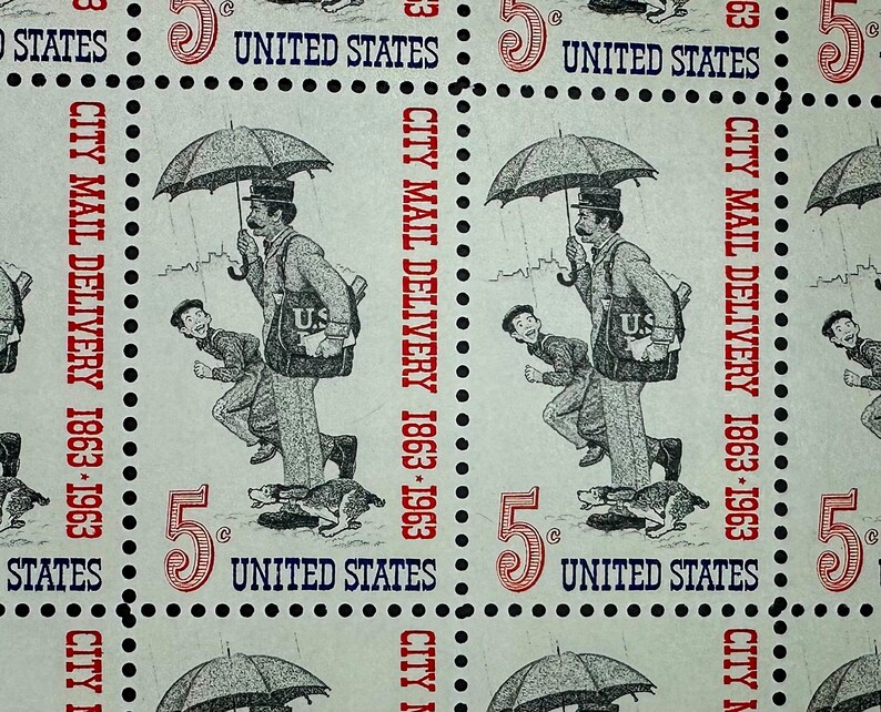 CITY MAIL DELIVERY Issue Vintage Postage Stamps, Norman Rockwell, Full ...