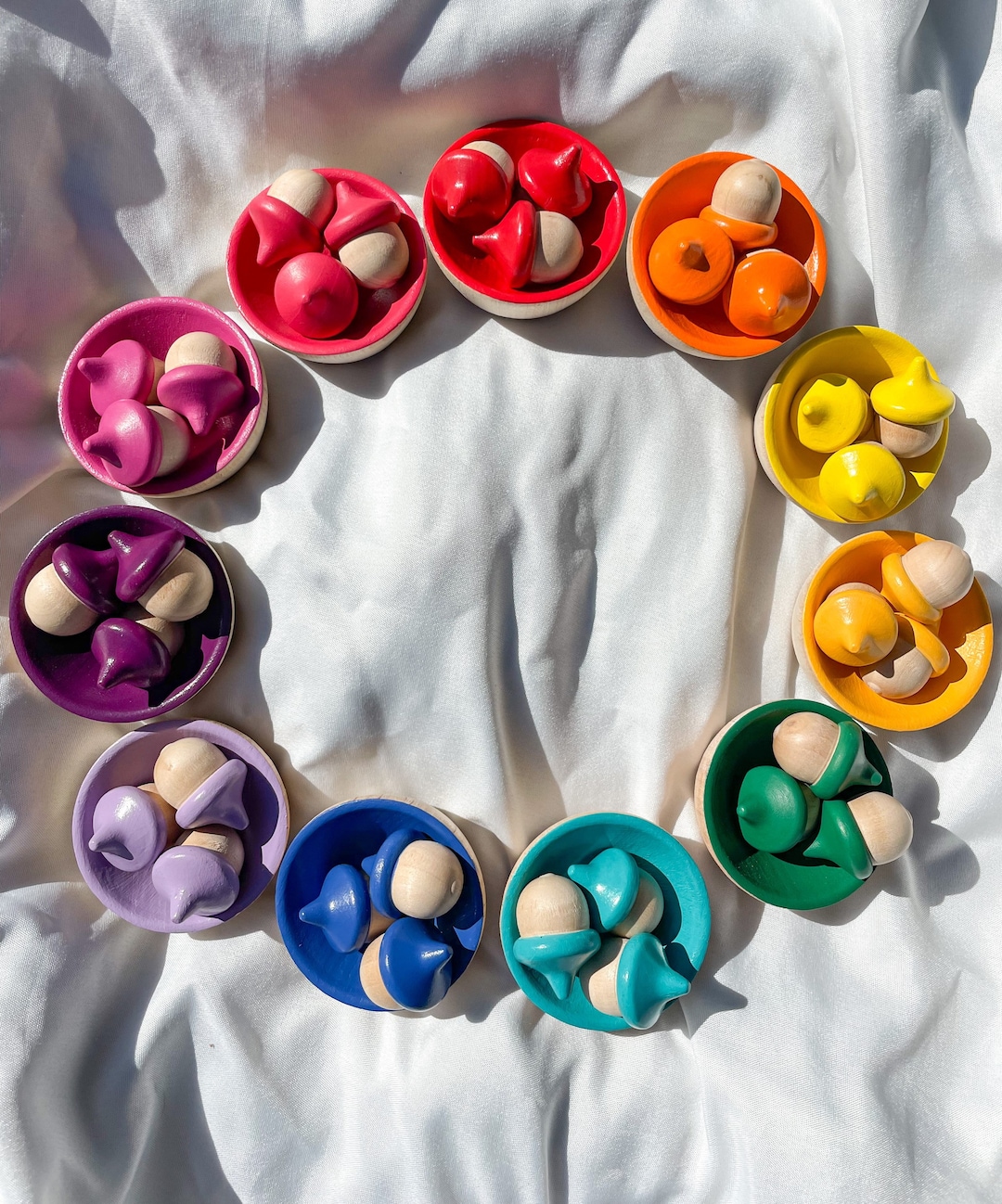 Wooden Colour Sorting Acorn Bowls - Montessori & Preschool Educational ...
