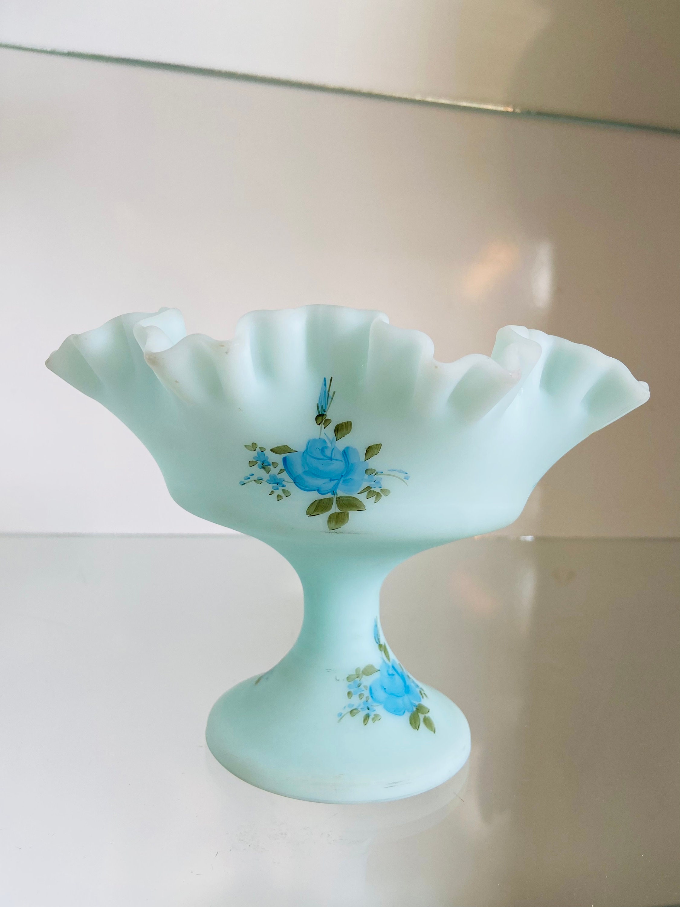 Fenton Ruffled Top Compote Signed by C. Evans - Etsy