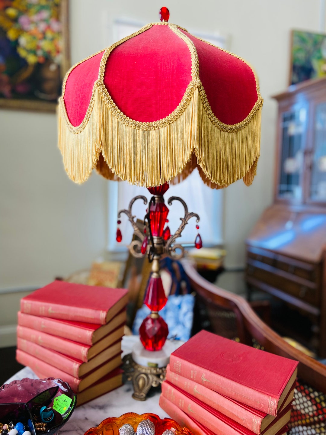 Amazing Rick Bar Sales Red Prism Lamp With Italian Marble Base - Etsy