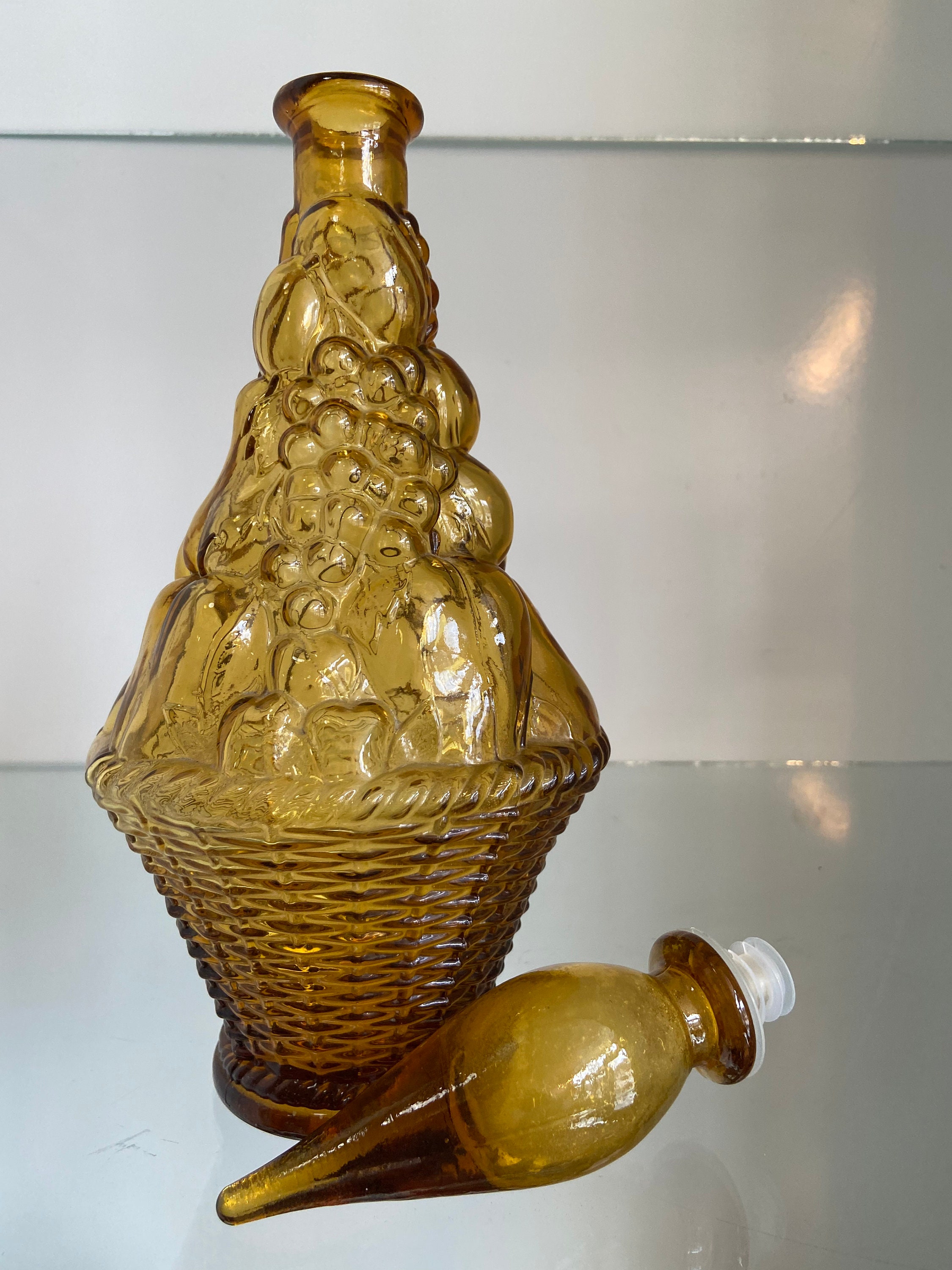 Vintage Tall Amber Glass Decanter - Etsy