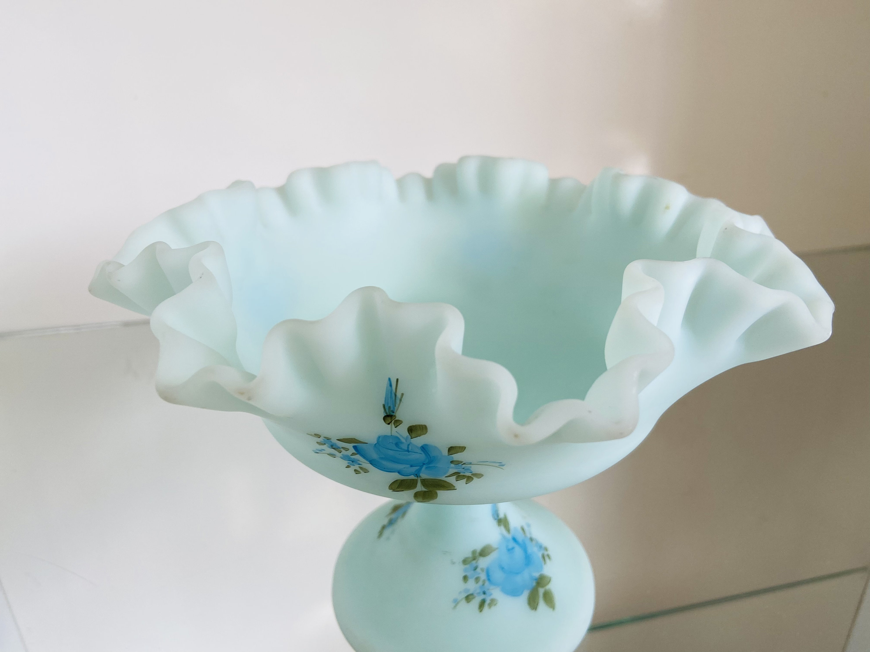 Fenton Ruffled Top Compote Signed by C. Evans - Etsy